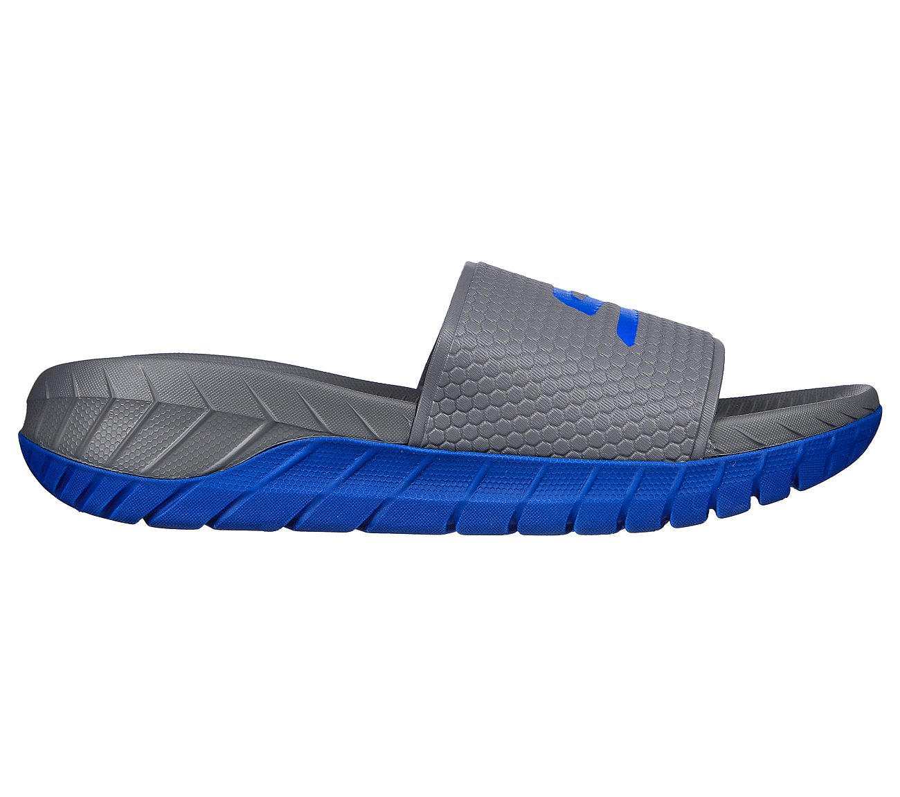 Skechers Charcoal/Blue Go Recover Sandal Mens Walking Sandal - Style ID ...