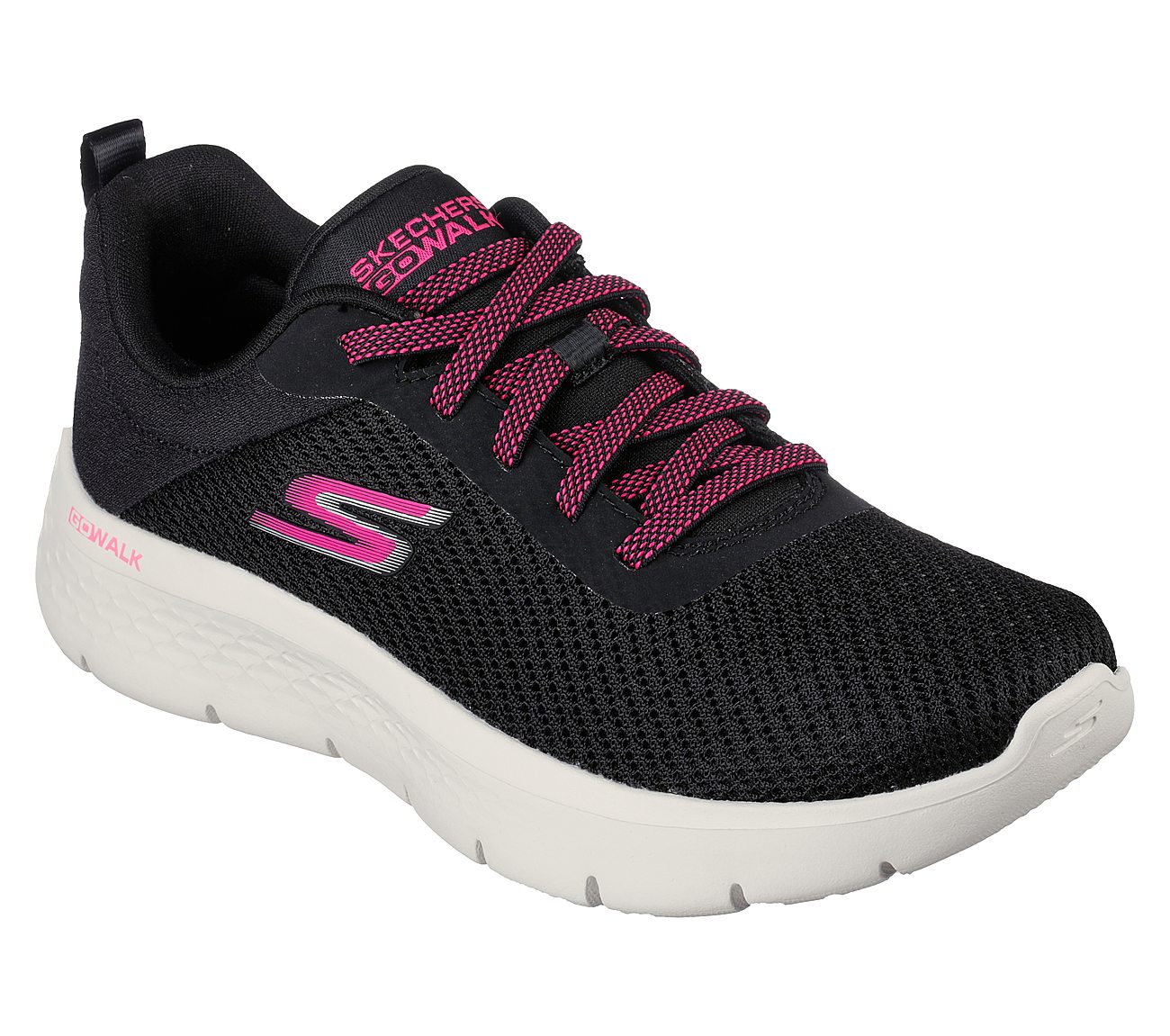 Skechers Black/Hot Pink Go-Walk-Flex Lace Up Shoes For Women - Style ID ...