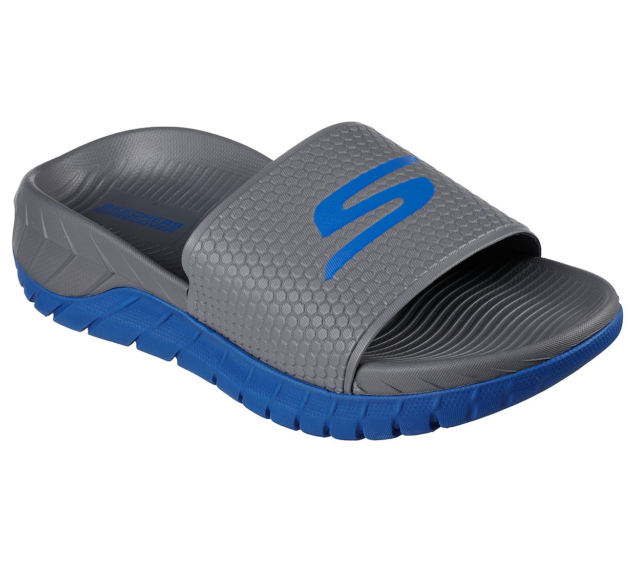 Skechers Charcoal/Blue Go Recover Sandal Mens Walking Sandal - Style ID ...