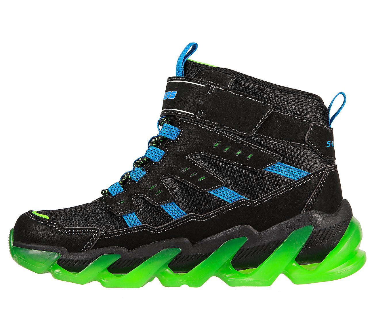 Skechers Black/Blue Mega Surge Flash Breeze Boys Light Up Shoes - Style ...